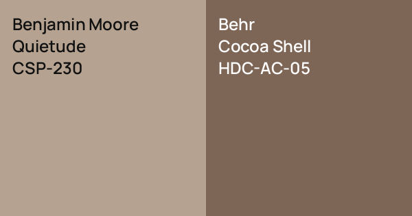 Benjamin Moore Quietude vs. Behr Cocoa Shell comparison