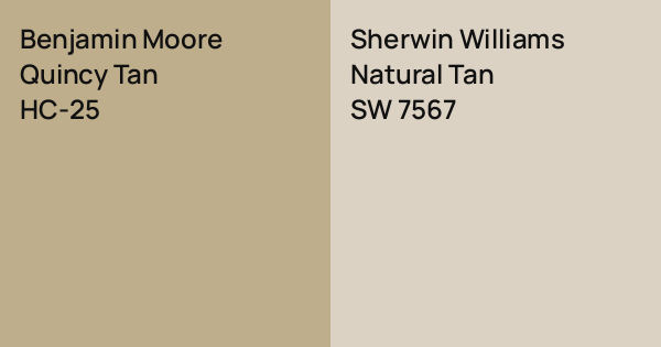 Benjamin Moore Quincy Tan vs. Sherwin Williams Natural Tan comparison