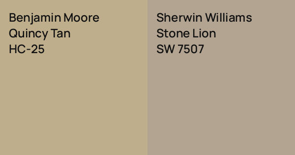 Benjamin Moore Quincy Tan vs. Sherwin Williams Stone Lion comparison