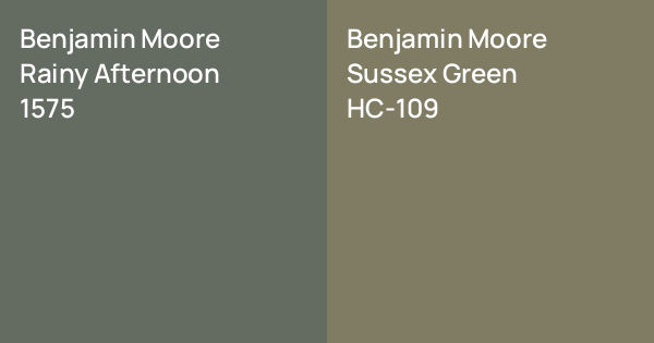 Benjamin Moore Rainy Afternoon vs. Benjamin Moore Sussex Green comparison
