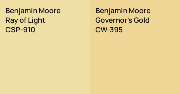 Benjamin Moore Ray of Light vs. Benjamin Moore Governor's Gold comparison
