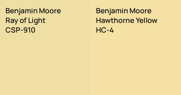 Benjamin Moore Ray of Light vs. Benjamin Moore Hawthorne Yellow comparison
