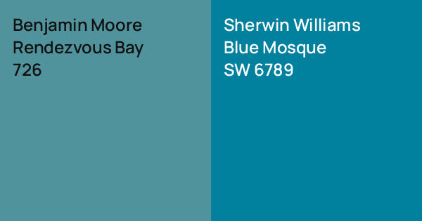 Benjamin Moore Rendezvous Bay vs. Sherwin Williams Blue Mosque comparison