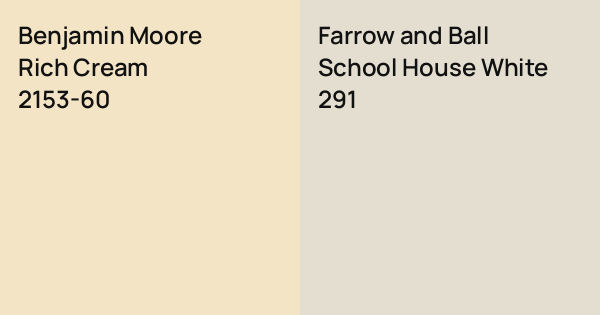 Benjamin Moore Rich Cream vs. Farrow and Ball School House White comparison