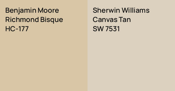 Benjamin Moore Richmond Bisque vs. Sherwin Williams Canvas Tan comparison