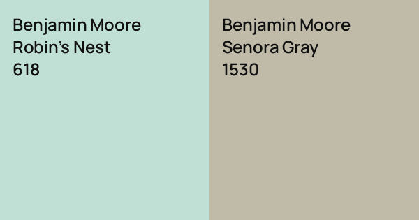 Benjamin Moore Robin's Nest vs. Benjamin Moore Senora Gray comparison