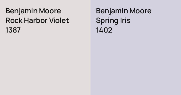 Benjamin Moore Rock Harbor Violet vs. Benjamin Moore Spring Iris comparison