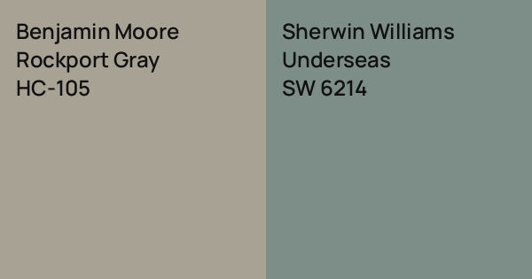 Benjamin Moore Rockport Gray vs. Sherwin Williams Underseas comparison