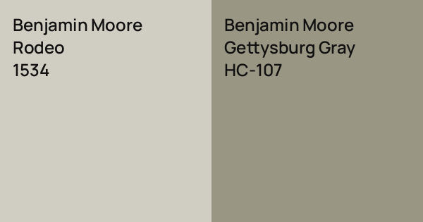 Benjamin Moore Rodeo vs. Benjamin Moore Gettysburg Gray comparison