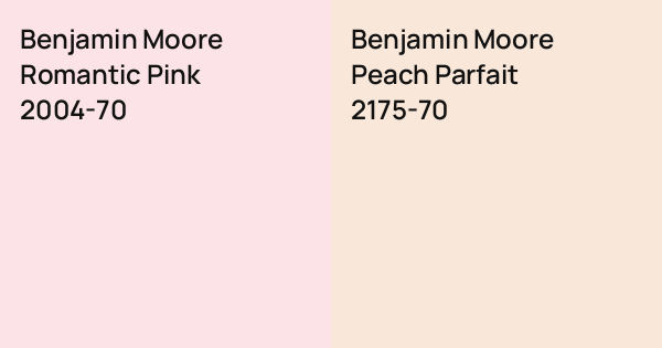 Benjamin Moore Romantic Pink vs. Benjamin Moore Peach Parfait comparison