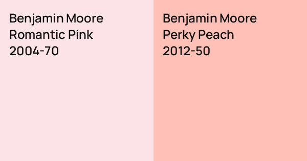 Benjamin Moore Romantic Pink vs. Benjamin Moore Perky Peach comparison