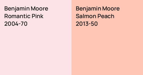 Benjamin Moore Romantic Pink vs. Benjamin Moore Salmon Peach comparison