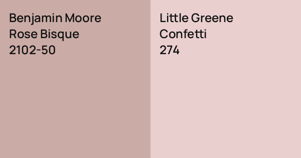 Benjamin Moore Rose Bisque vs. Little Greene Confetti comparison