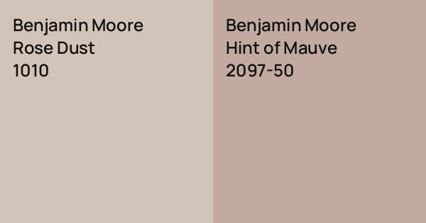 Benjamin Moore Rose Dust vs. Benjamin Moore Hint of Mauve comparison