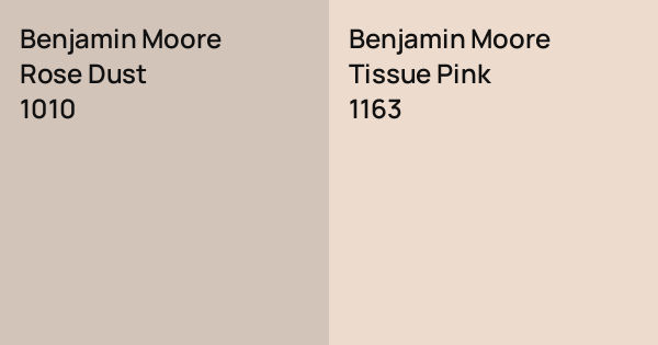 Benjamin Moore Rose Dust vs. Benjamin Moore Tissue Pink comparison