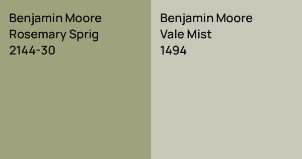 Benjamin Moore Rosemary Sprig vs. Benjamin Moore Vale Mist comparison