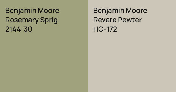 Benjamin Moore Rosemary Sprig vs. Benjamin Moore Revere Pewter comparison