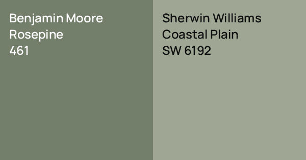 Benjamin Moore Rosepine vs. Sherwin Williams Coastal Plain comparison