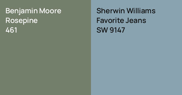 Benjamin Moore Rosepine vs. Sherwin Williams Favorite Jeans comparison
