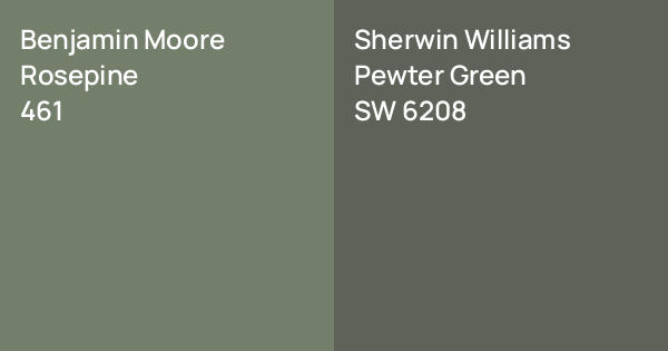 Benjamin Moore Rosepine vs. Sherwin Williams Pewter Green comparison