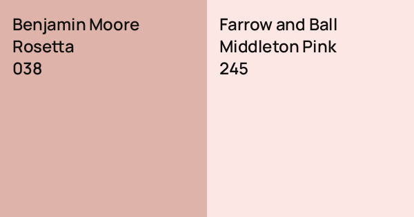 Benjamin Moore Rosetta vs. Farrow and Ball Middleton Pink comparison