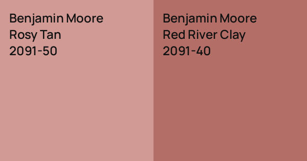 Benjamin Moore Rosy Tan vs. Benjamin Moore Red River Clay comparison
