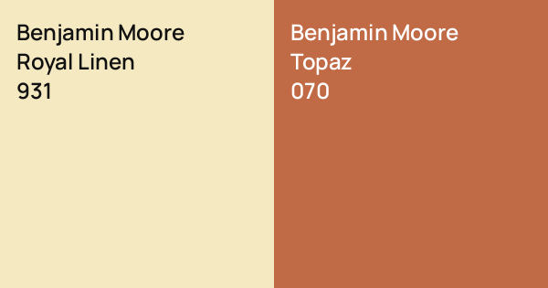 Benjamin Moore Royal Linen vs. Benjamin Moore Topaz comparison