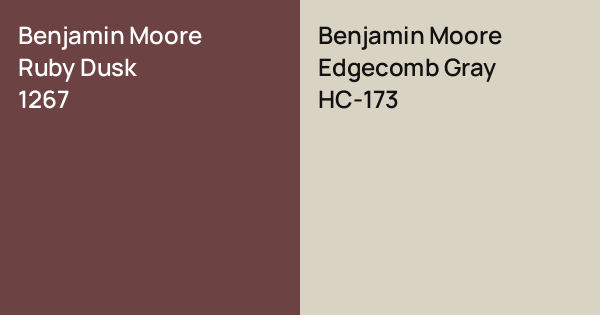 Benjamin Moore Ruby Dusk vs. Benjamin Moore Edgecomb Gray comparison