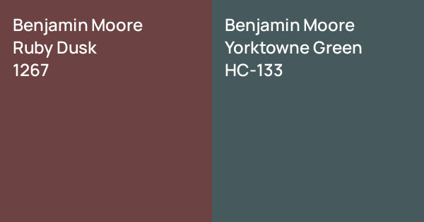 Benjamin Moore Ruby Dusk vs. Benjamin Moore Yorktowne Green comparison