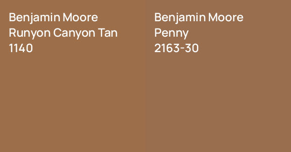 Benjamin Moore Runyon Canyon Tan vs. Benjamin Moore Penny comparison
