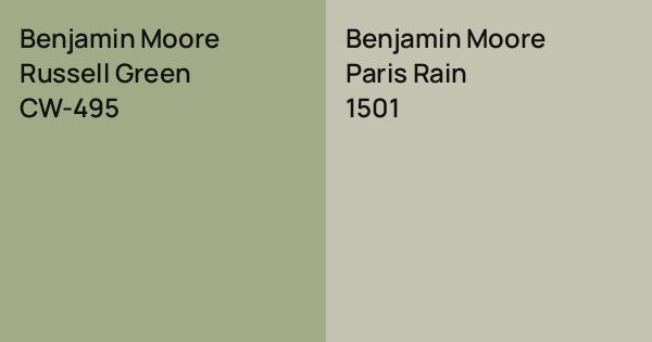 Benjamin Moore Russell Green vs. Benjamin Moore Paris Rain comparison