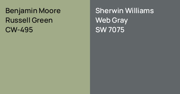 Benjamin Moore Russell Green vs. Sherwin Williams Web Gray comparison