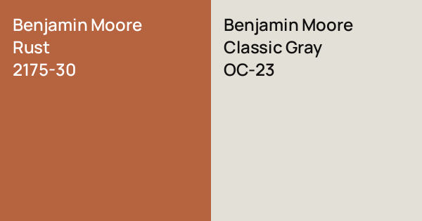 Benjamin Moore Rust vs. Benjamin Moore Classic Gray comparison