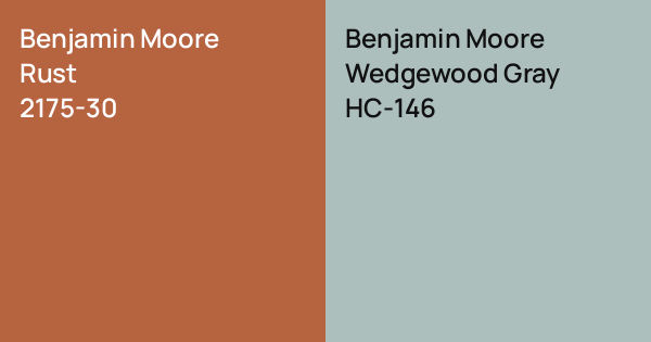 Benjamin Moore Rust vs. Benjamin Moore Wedgewood Gray comparison