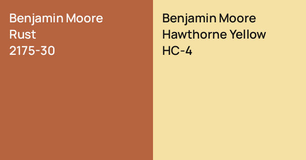 Benjamin Moore Rust vs. Benjamin Moore Hawthorne Yellow comparison