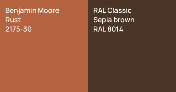 Benjamin Moore Rust vs. RAL Classic Sepia brown comparison
