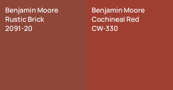 Benjamin Moore Rustic Brick vs. Benjamin Moore Cochineal Red comparison