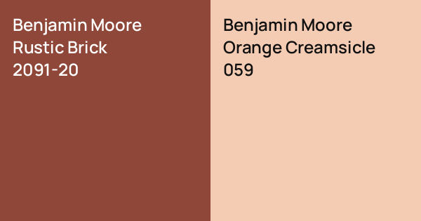 Benjamin Moore Rustic Brick vs. Benjamin Moore Orange Creamsicle comparison