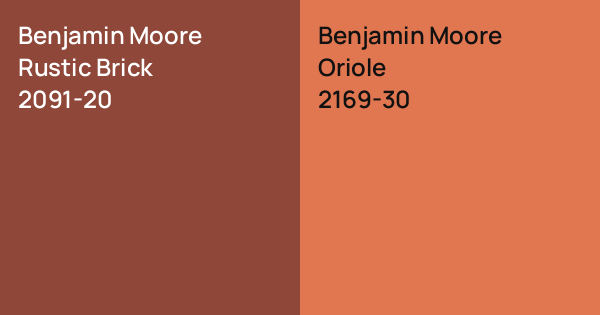 Benjamin Moore Rustic Brick vs. Benjamin Moore Oriole comparison