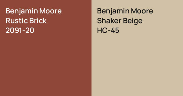Benjamin Moore Rustic Brick vs. Benjamin Moore Shaker Beige comparison