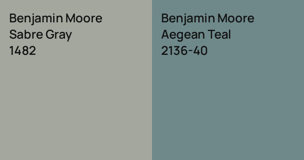 Benjamin Moore Sabre Gray vs. Benjamin Moore Aegean Teal comparison