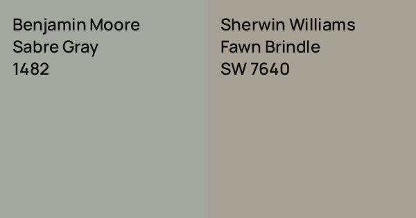 Benjamin Moore Sabre Gray vs. Sherwin Williams Fawn Brindle comparison