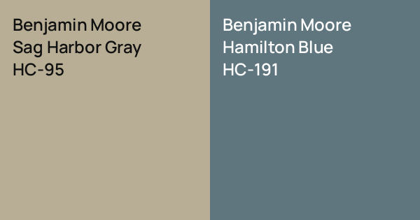 Benjamin Moore Sag Harbor Gray vs. Benjamin Moore Hamilton Blue comparison