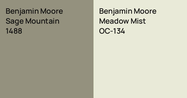 Benjamin Moore Sage Mountain vs. Benjamin Moore Meadow Mist comparison