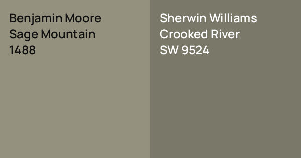 Benjamin Moore Sage Mountain vs. Sherwin Williams Crooked River comparison