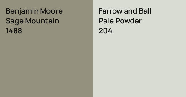 Benjamin Moore Sage Mountain vs. Farrow and Ball Pale Powder comparison