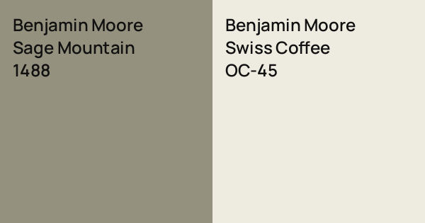 Benjamin Moore Sage Mountain vs. Benjamin Moore Swiss Coffee comparison