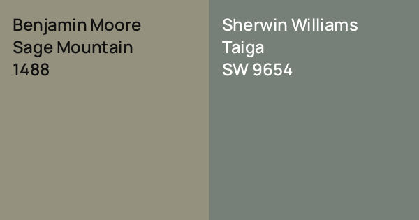 Benjamin Moore Sage Mountain vs. Sherwin Williams Taiga comparison