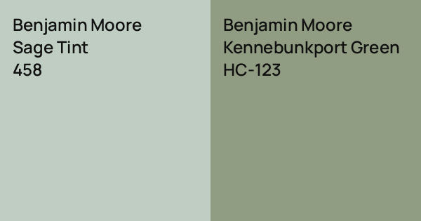 Benjamin Moore Sage Tint vs. Benjamin Moore Kennebunkport Green comparison