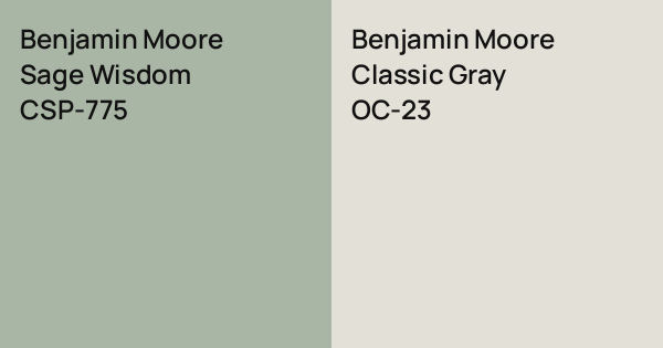 Benjamin Moore Sage Wisdom vs. Benjamin Moore Classic Gray comparison